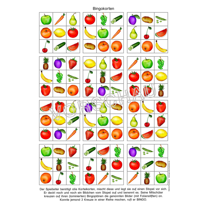 Englischmaterialien: fruit and vegetables