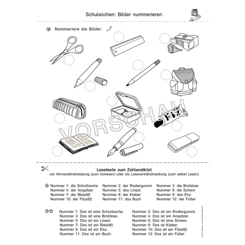 Unterrichtsmaterial für DaF/DaZ zum Thema "Schulsachen"
