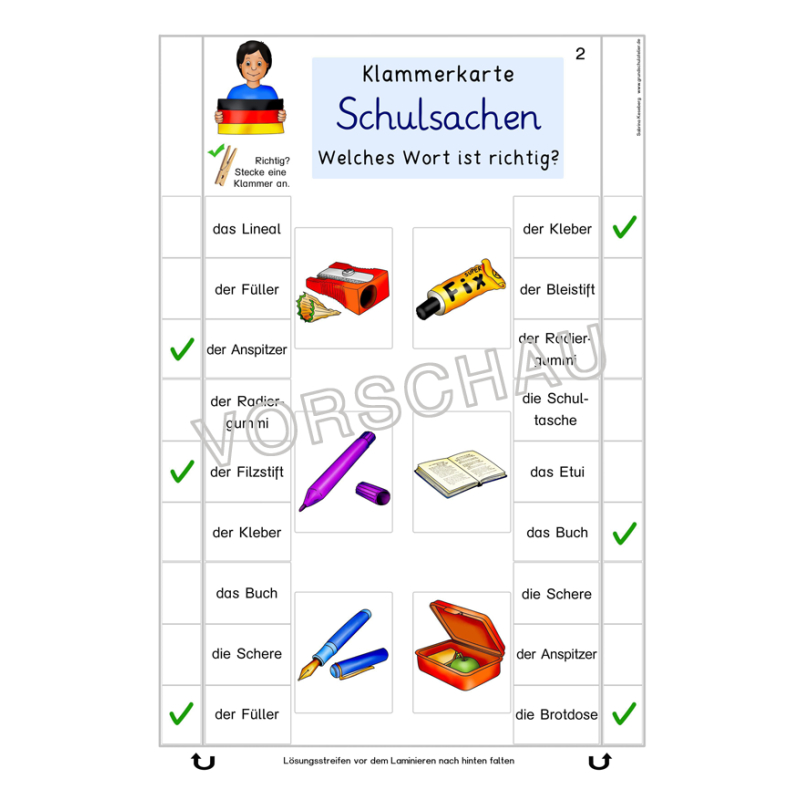 Unterrichtsmaterial für DaF/DaZ zum Thema "Schulsachen"