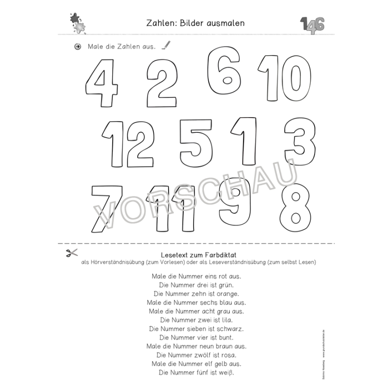 Unterrichtsmaterial für DaF/DaZ zum Thema "Zahlen, Farben, erste Wört