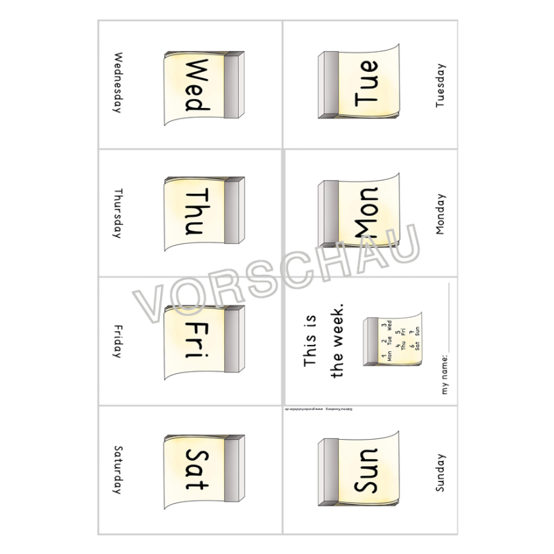 Englischmaterialien: days of the week (Wochentage)