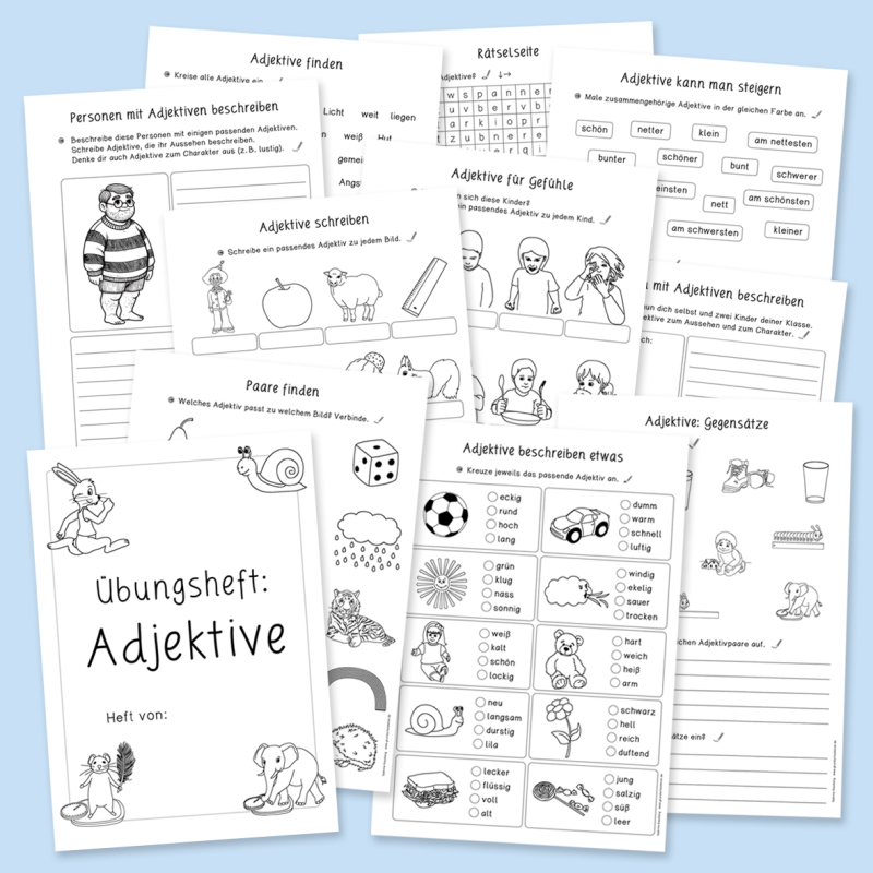 Übungsheft: Adjektive kennenlernen (Klasse 2, Deutsch)