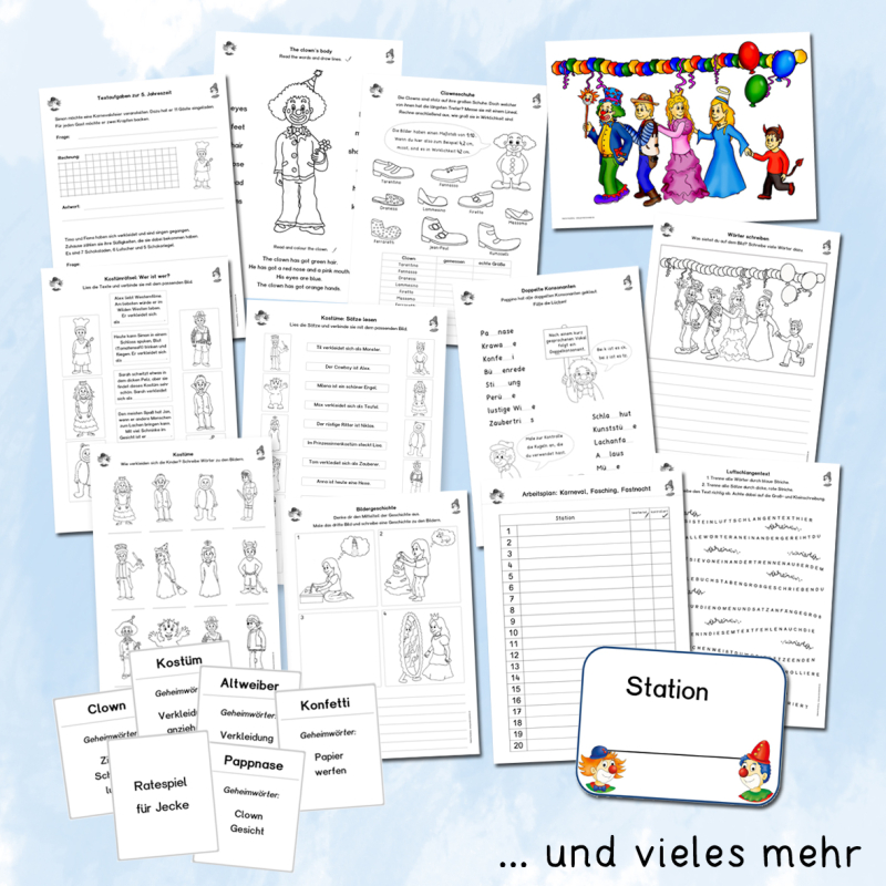 Lernwerkstatt zu Karneval/Fasching/Fastnacht für die Grundschule