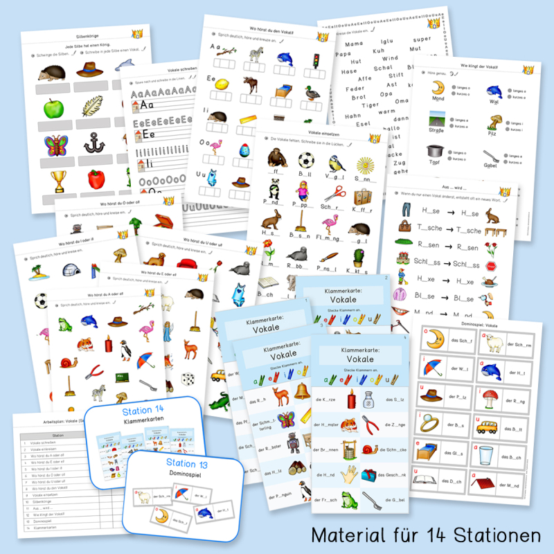 Lernen an Stationen: Vokale (Selbstlaute, Silbenkönige)
