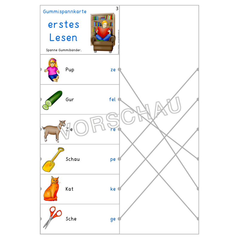 Gummibrettkarten: erstes Lesen/Silbenlesen